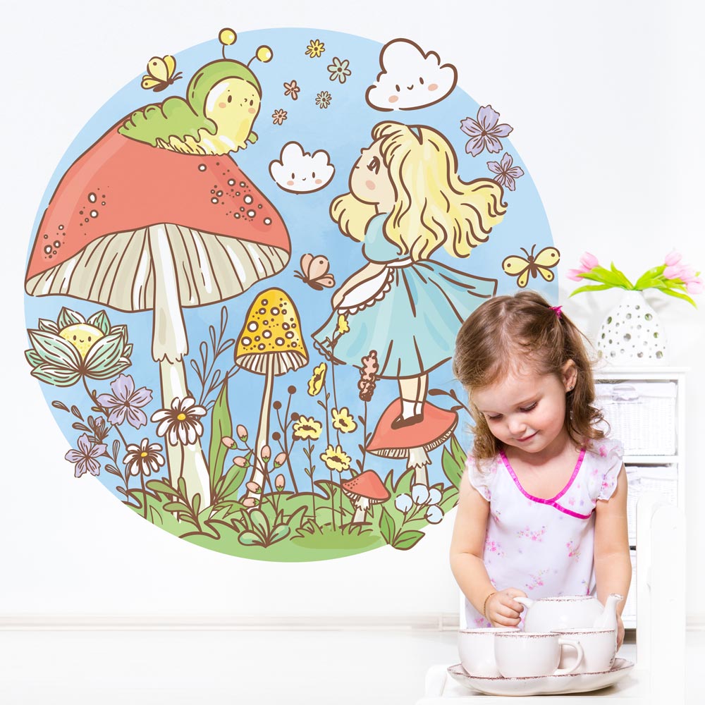 Sticker Bambini Alice, Bruco e i funghi - Adesivi Murali