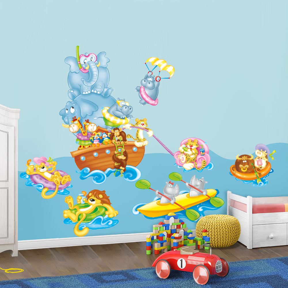 Sticker Murale Arca degli animali in vacanza - Adesivi Murali