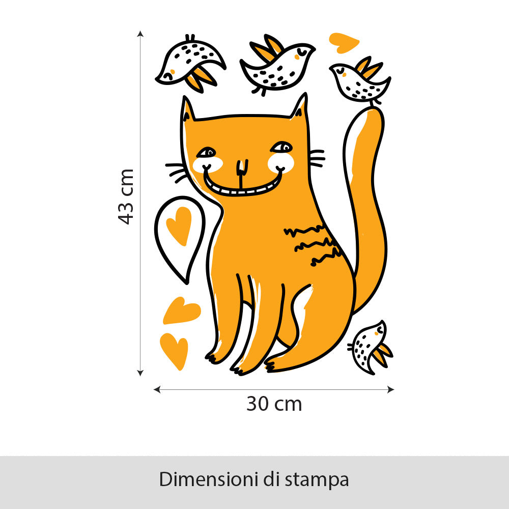 Sticker Gatto con uccellino - Adesivi Murali